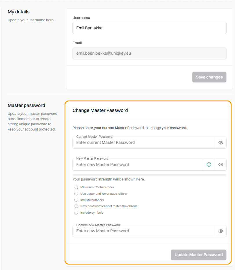 How to Change Master Password Using the Uniqkey Browser Extension ...